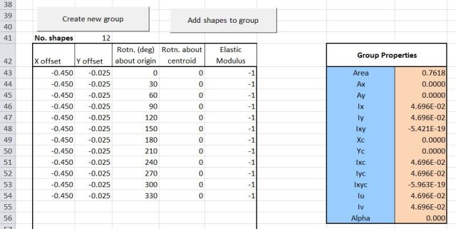 Section properties for groups of defined shapes | Newton Excel Bach ...
